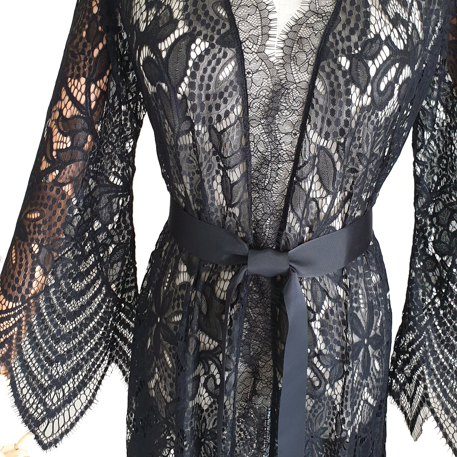 Black Lace Robe Long Black Bridal Robe Lingerie Black Lace - Etsy