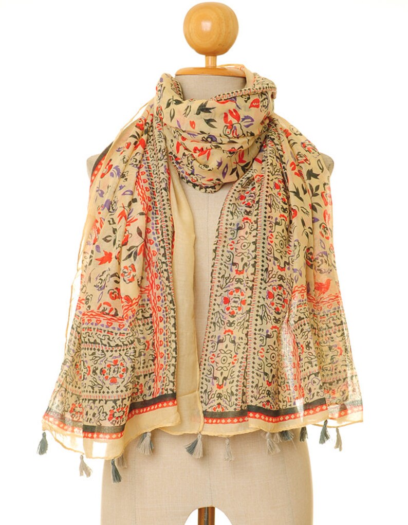 Boho Shawl Scarf Bohemian Scarf Wedding Gift Scarf Beige | Etsy