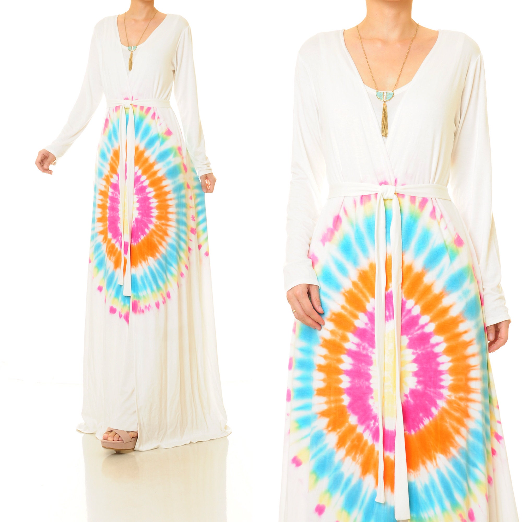 Tie Dye Robe Cardigan White Tie Dye Duster Cardigan Summer | Etsy