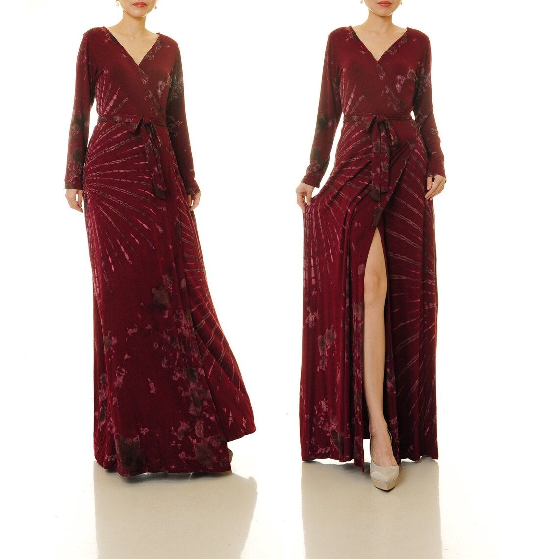 Wrap Dress Long Sleeve Red Wrap Dress Tie Dye Shibori - Etsy