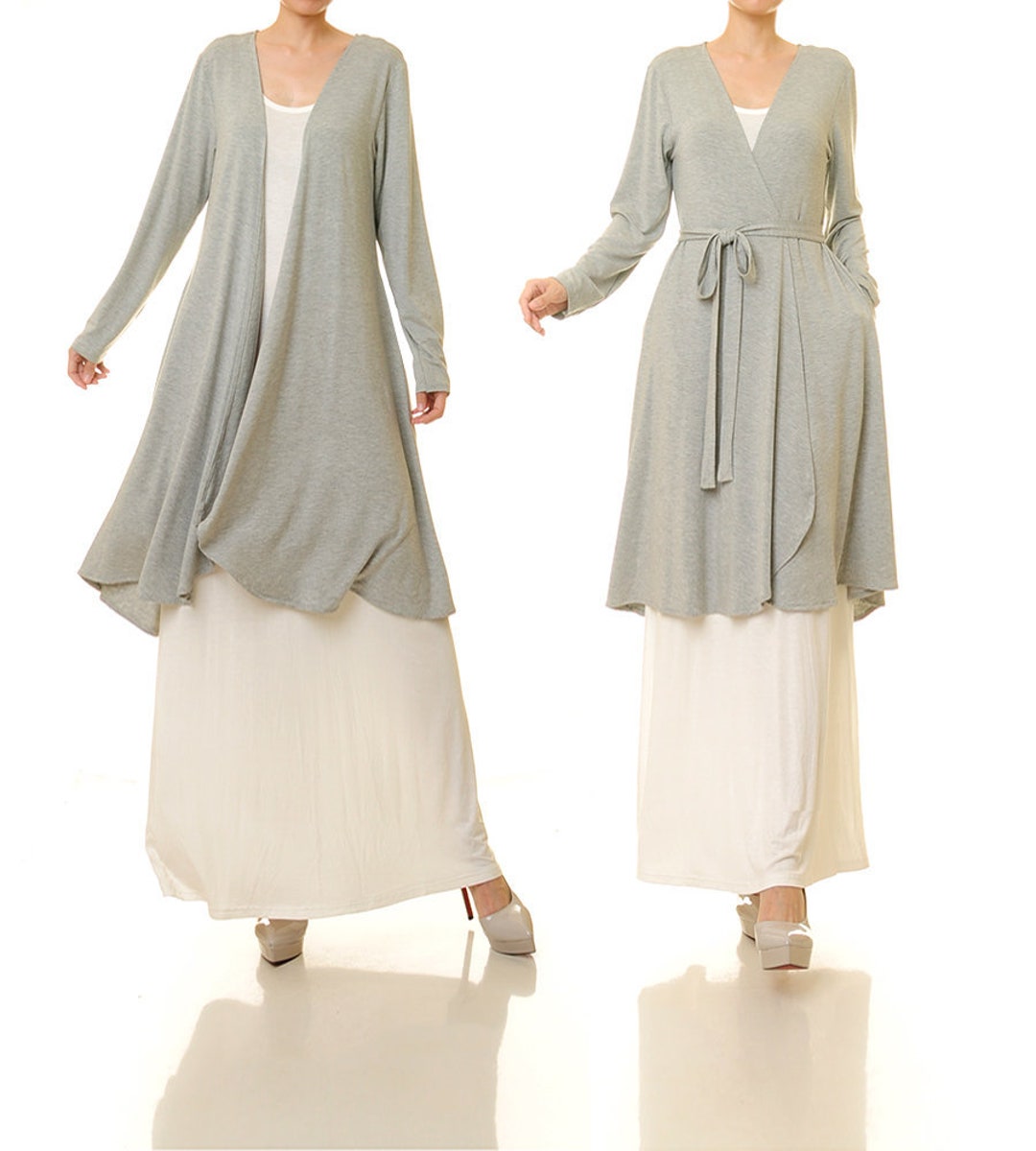 Grey Duster Cardigan Grey Cardigan Women Duster Coat Midi Cardigan Long ...