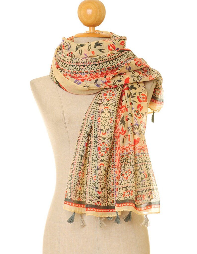 Boho Shawl Scarf Bohemian Scarf Wedding Gift Scarf Beige | Etsy