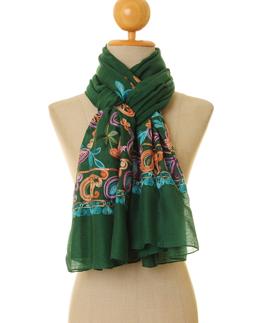 Embroidered Scarf Green Scarf Embroidered Infinity Scarf Hijab Scarf ...