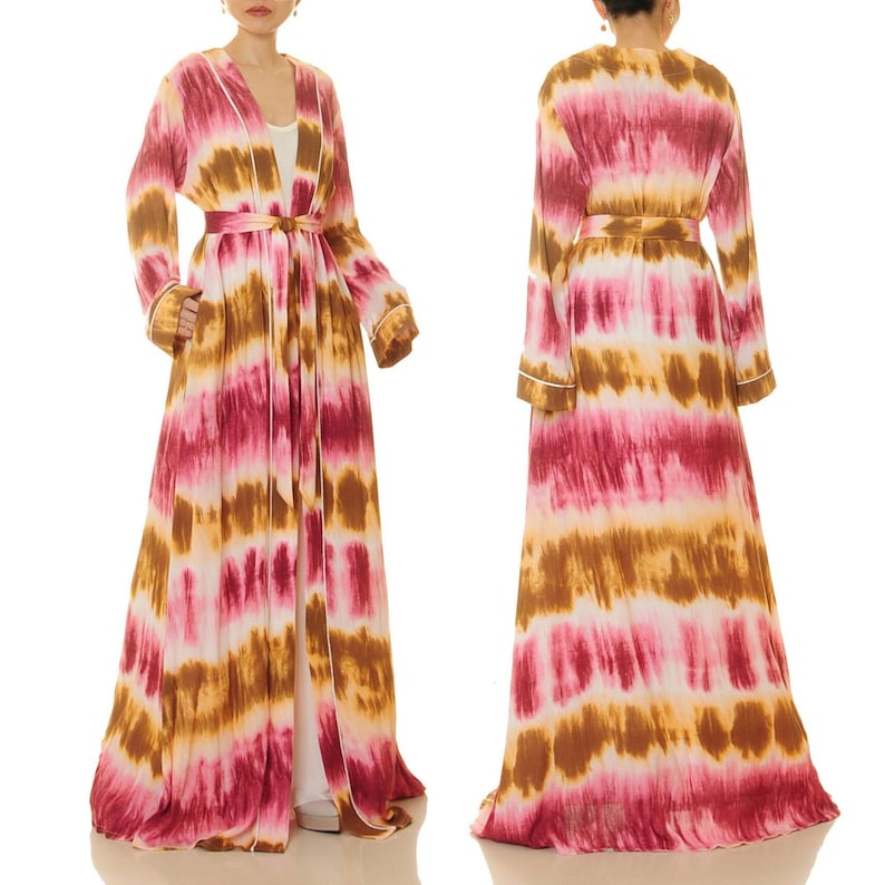 Tie Dye Floor Length Robe | Long Sleeve Kimono Robe Duster | Open ...