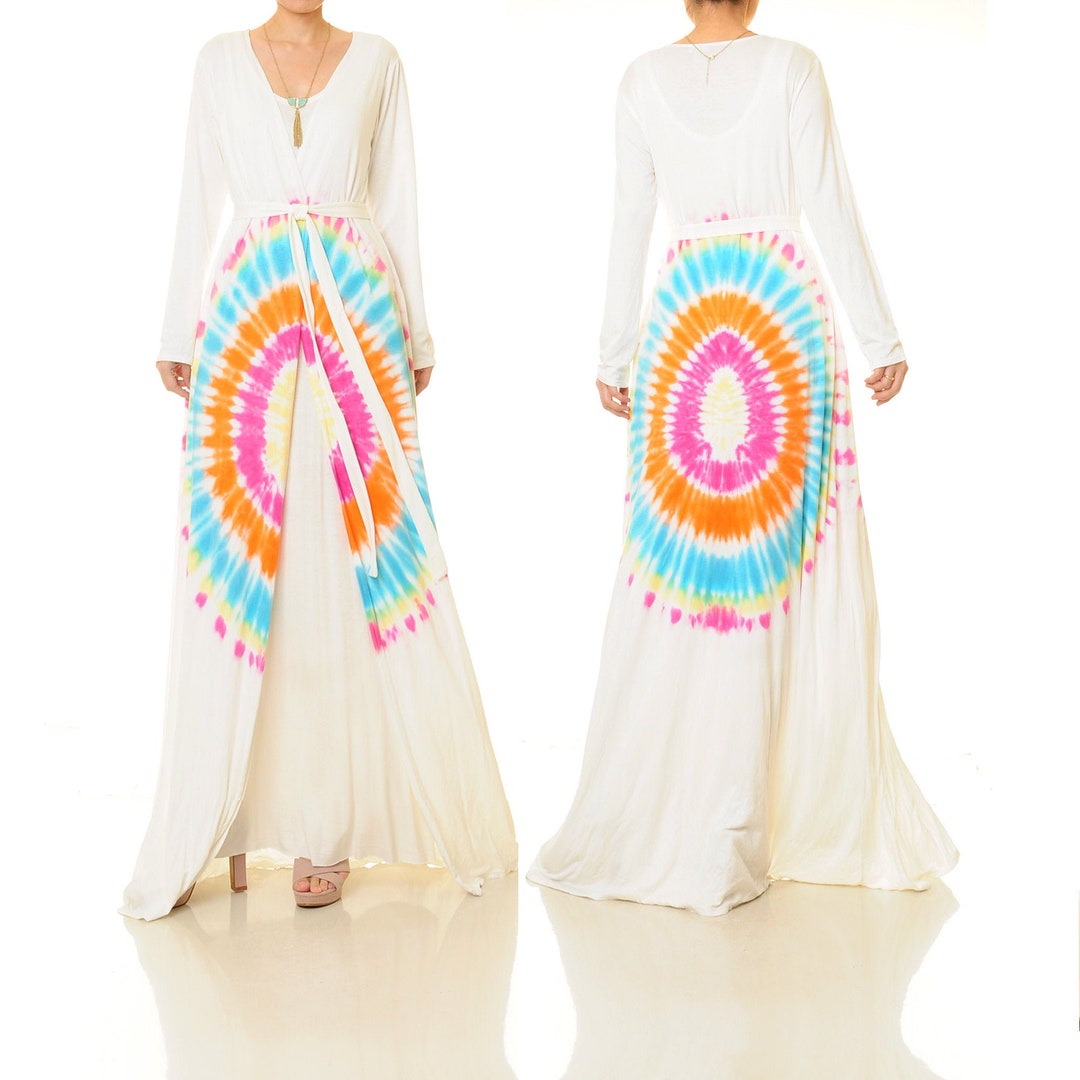 Tie Dye Robe Cardigan White Tie Dye Duster Cardigan Summer Robe Duster ...