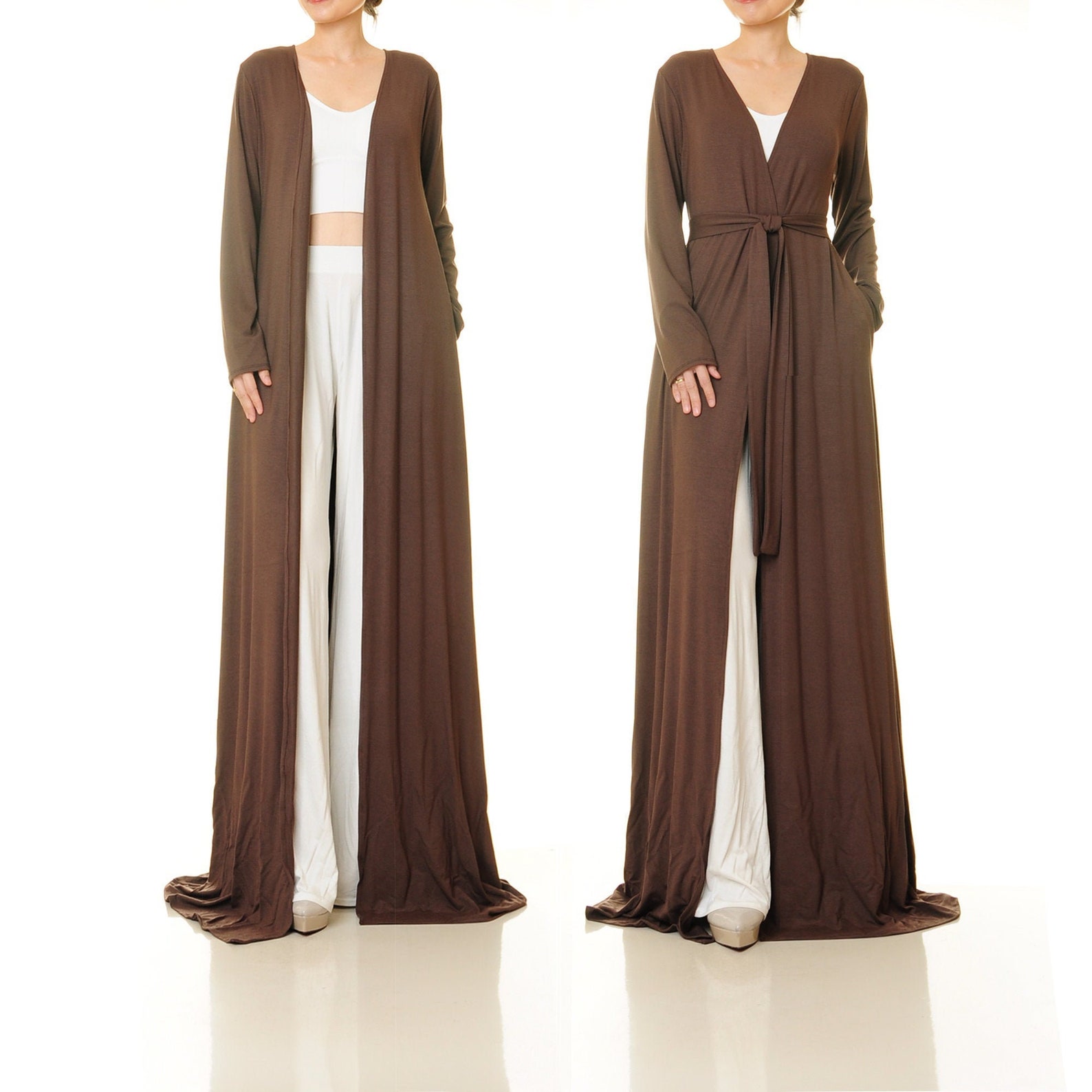 House Robe Women Cozy Loungewear Brown Open Front Cardigan W - Etsy UK