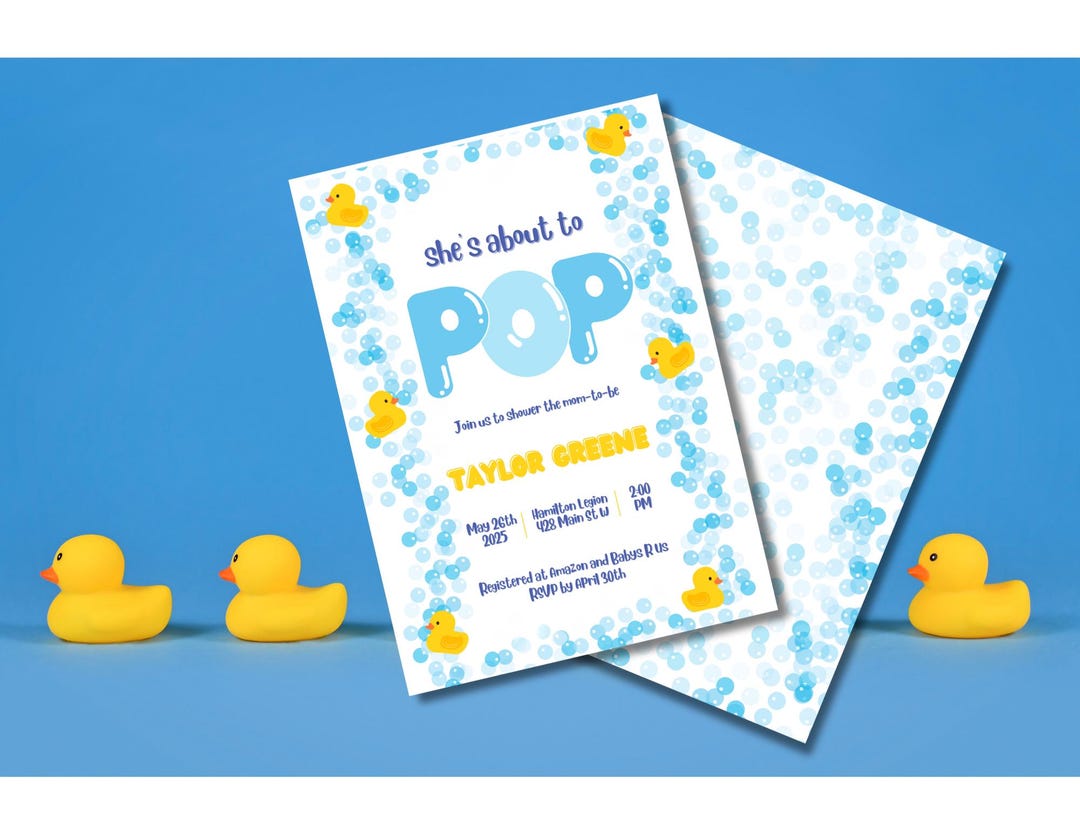 She's About to Pop Baby Shower Invitation: Rubber Ducky Bubble Bath ...