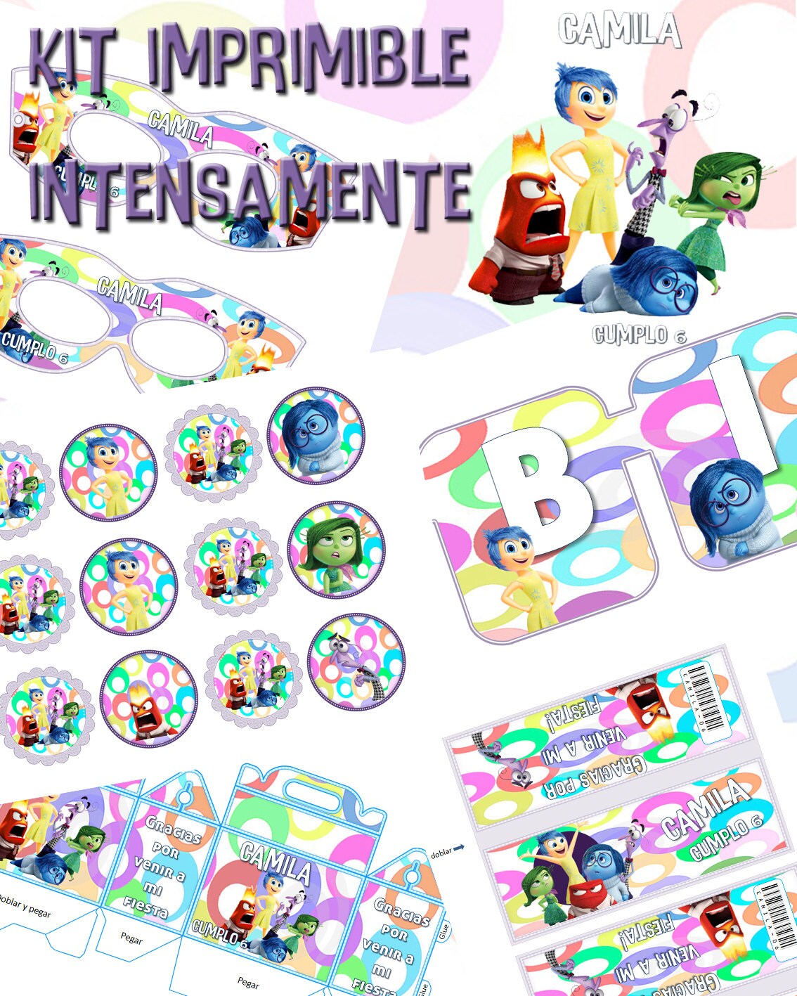 Kit Imprimible editable intensamente pelicula inside out movie candy ...