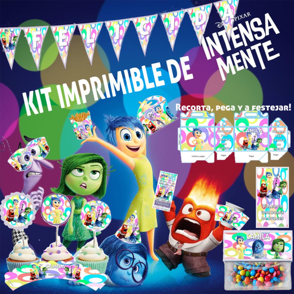Kit Imprimible editable intensamente pelicula inside out movie candy ...