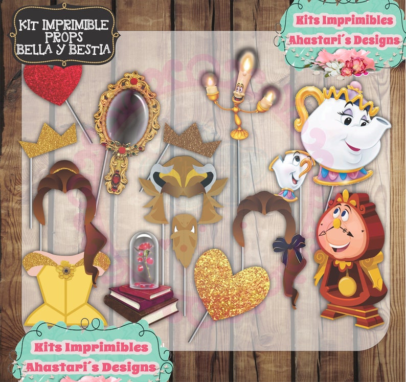Kit Imprimible Props Bella y Bestia Accesorios DIY - Etsy España