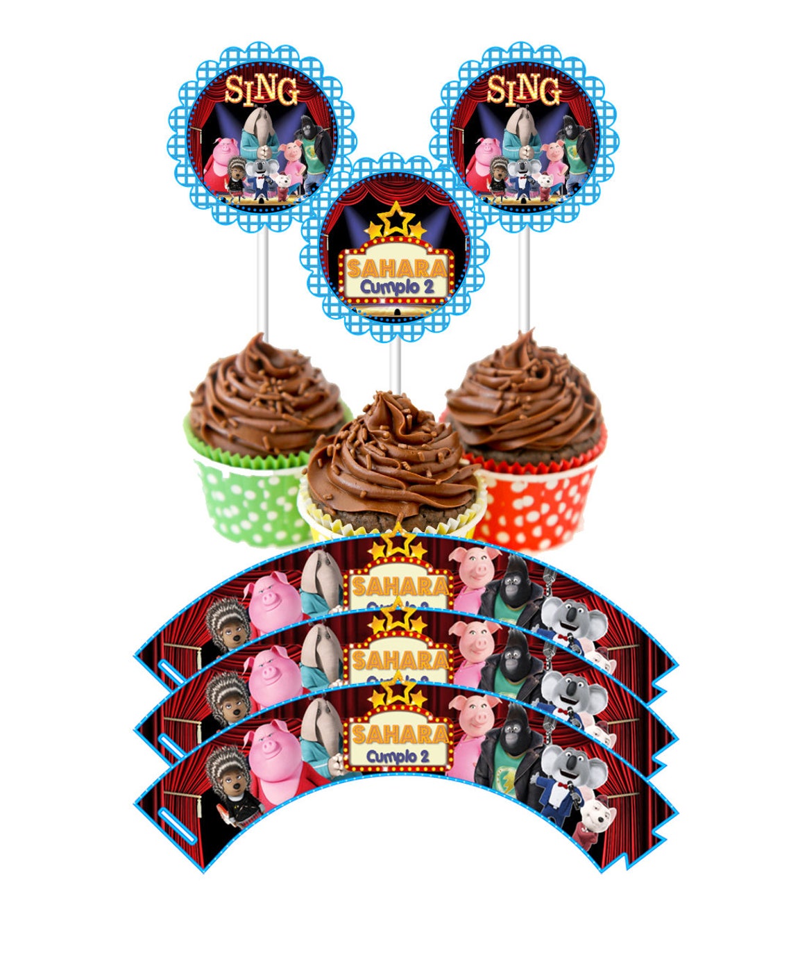 Kit Imprimible Sing Movie Cantar la Pelicula editable candy bar mesa de dulces toppers wrappers ...