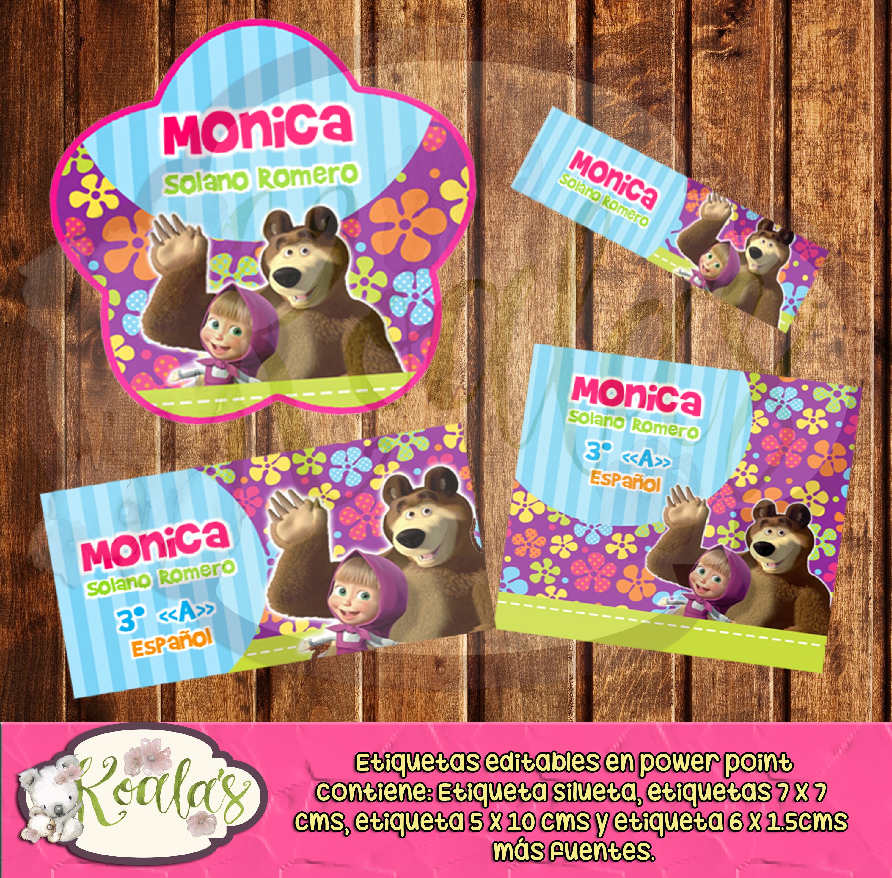Masha and The Bear Kit Editable Printable School Labels | Etsy