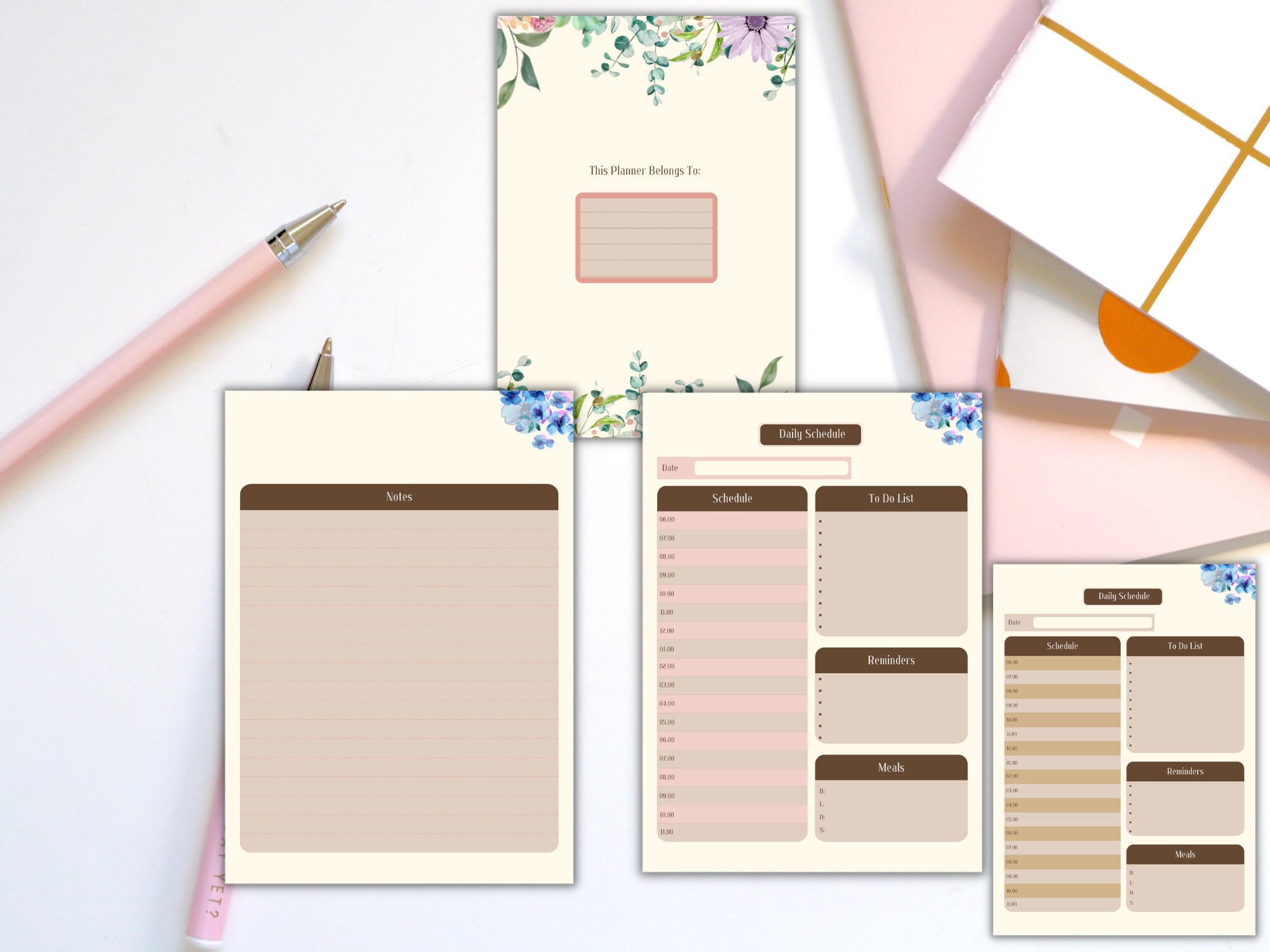 Printable Daily Schedule Planner With Cover Page and Notes | Editable ...