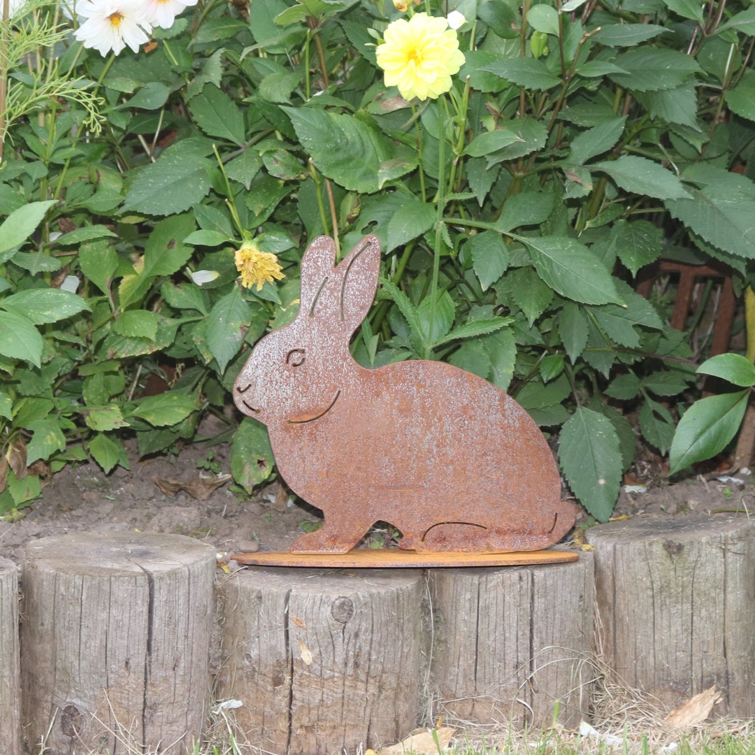 Rusty Metal Rabbit Outdoor and Garden Gift, Rabbit Garden Ornament ...