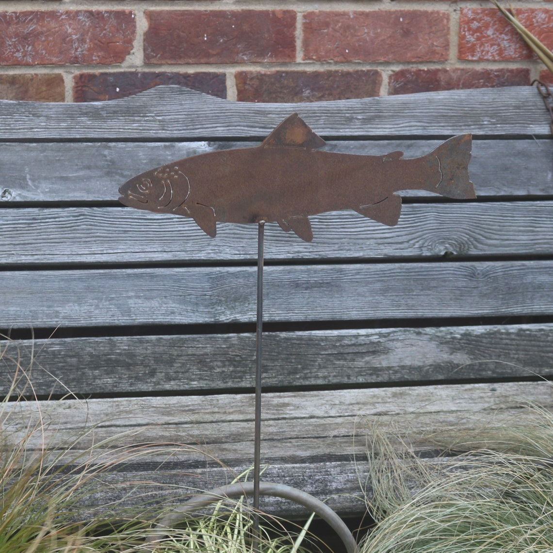 Rusty Metal Trout Outdoor and Garden Gift, Large Trout Garden ...