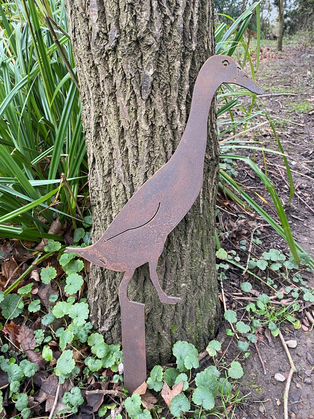 Rusty Metal Runner Walking Duck Outdoor and Garden Gift With Stake ...