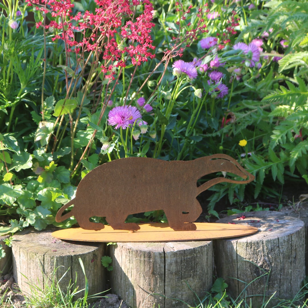 Rusty Metal Badger Garden Ornament, British Made Steel Outdoor Decor ...