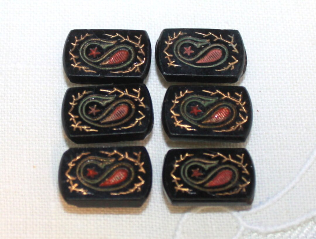 Antique Jet Black Glass Lozenges Shape Buttons Set of 6 - Etsy