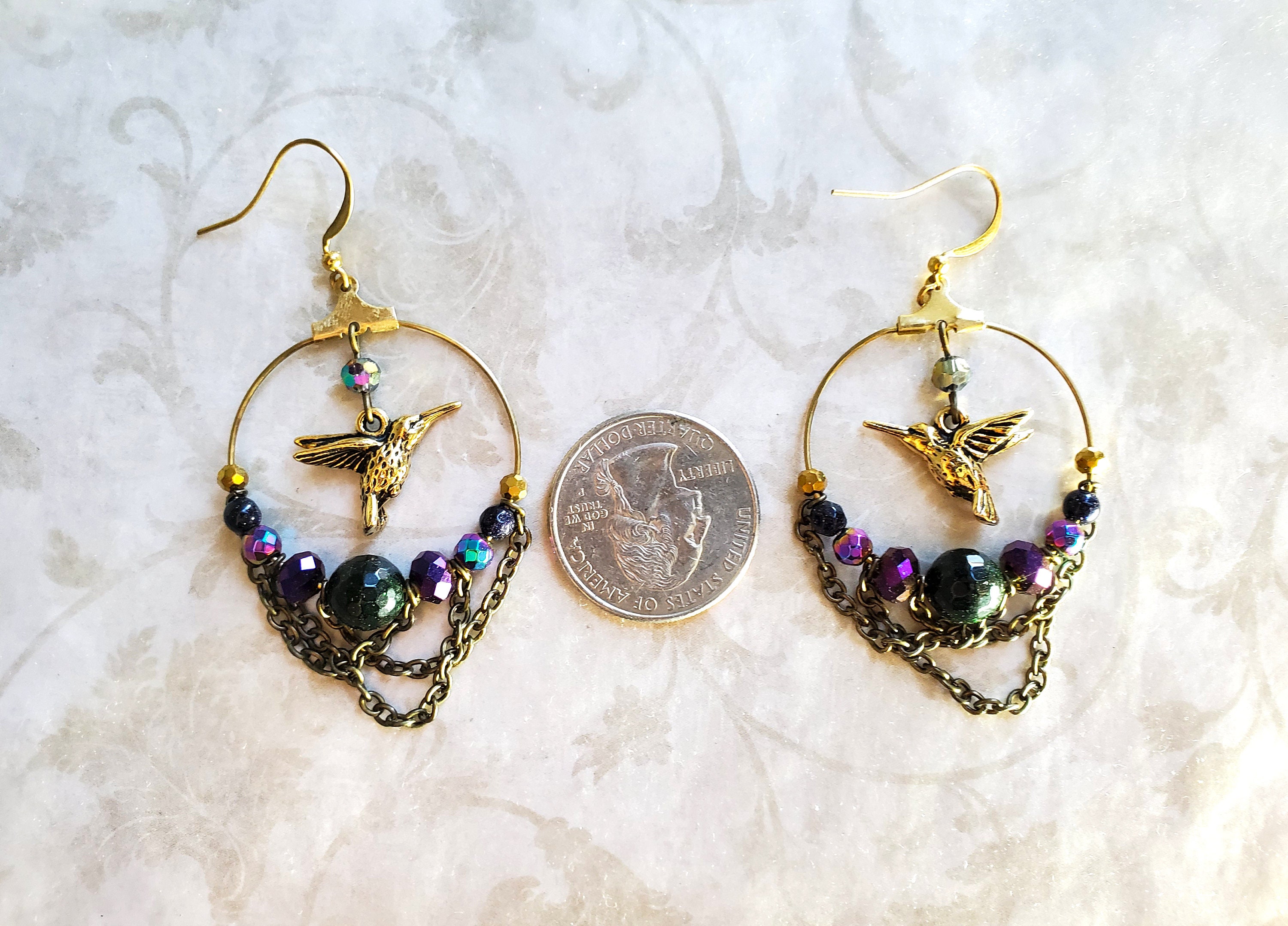 Hummingbird and Jewel Toned Bead Hoop Earrings - Etsy