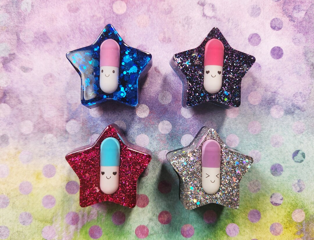 Glitter and Happy Pill Star Shaped Magnets - Etsy