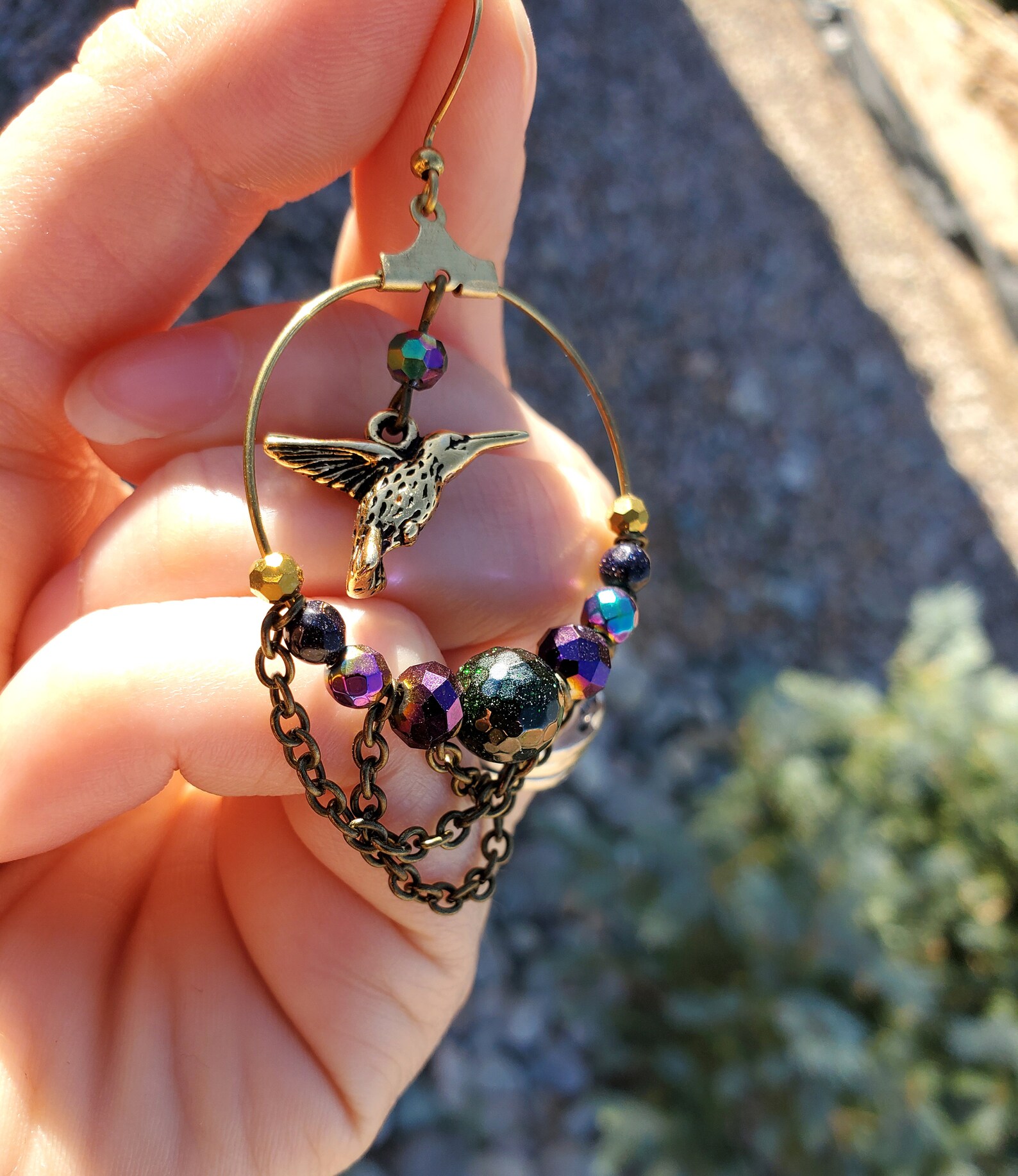 Hummingbird and Jewel Toned Bead Hoop Earrings - Etsy