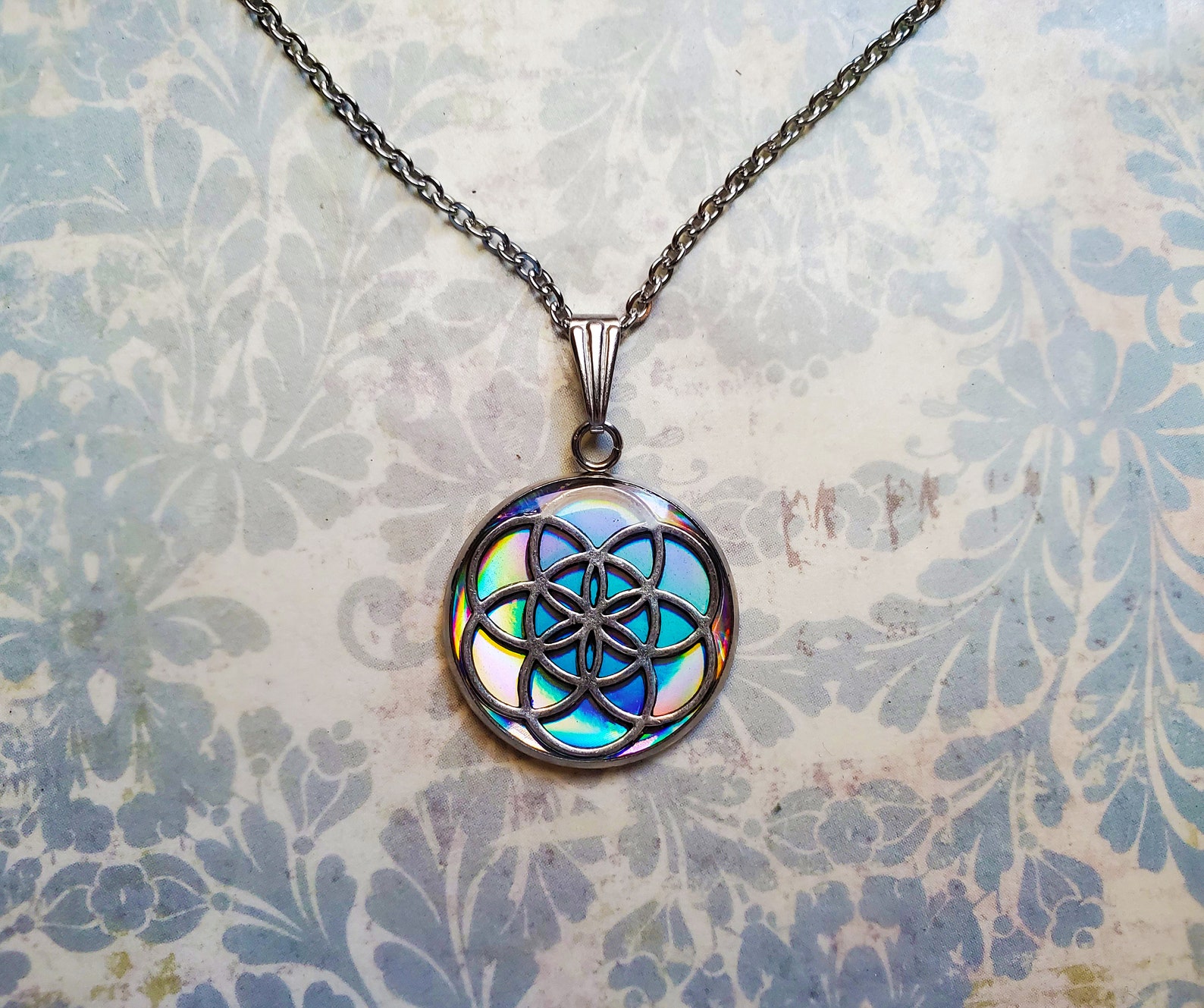 Sacred Geometry and Holographic Background Necklace | Etsy