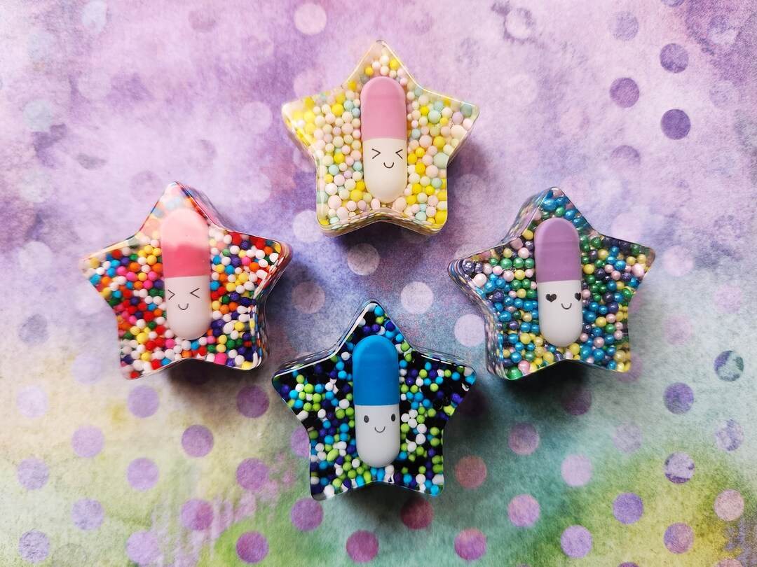 Star Shaped Happy Pills and Candy Sprinkles Resin Magnets - Etsy
