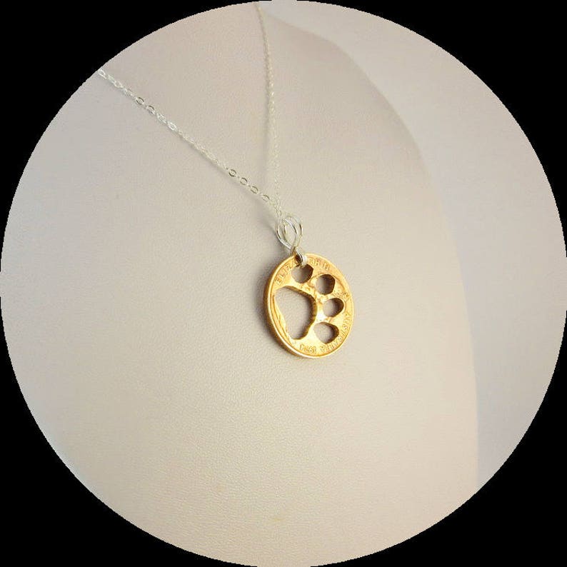 Paw Pendant Necklace Coin Cut Out Unique Gift: Sister Bride | Etsy