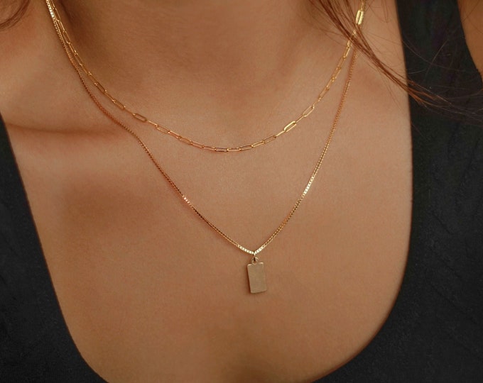 Gold Filled Rectangle Tag Necklace Rectangle Charm Necklace - Etsy