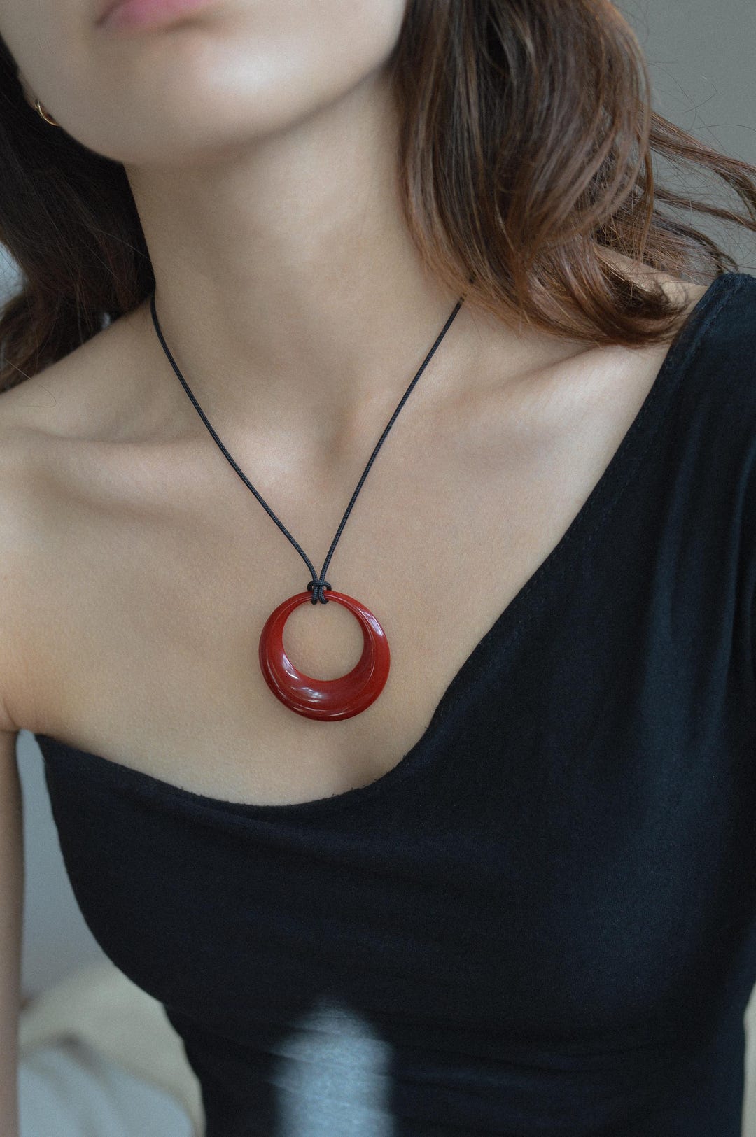 Dark Red Resin Pendant Necklace • Adjustable Cord Necklace • Handmade ...