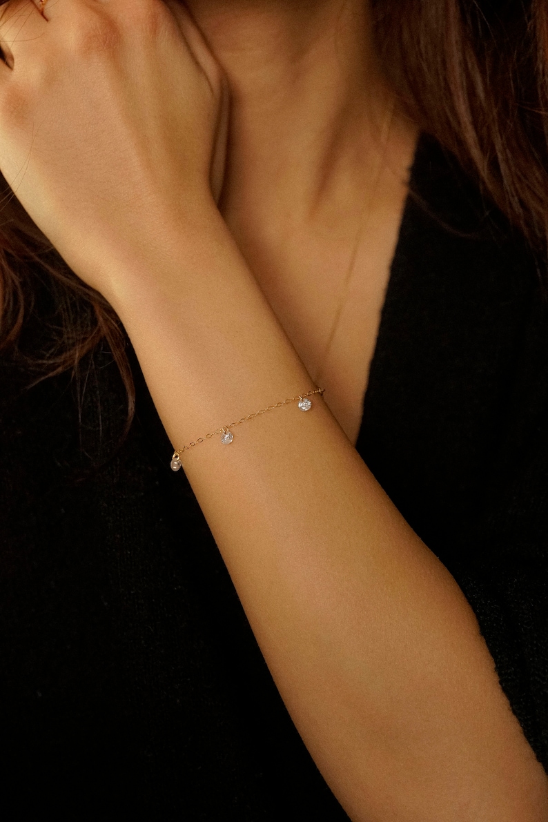 Gold Filled Cubic Zirconia Bracelet, Crystal Drop Bracelet, Charm ...