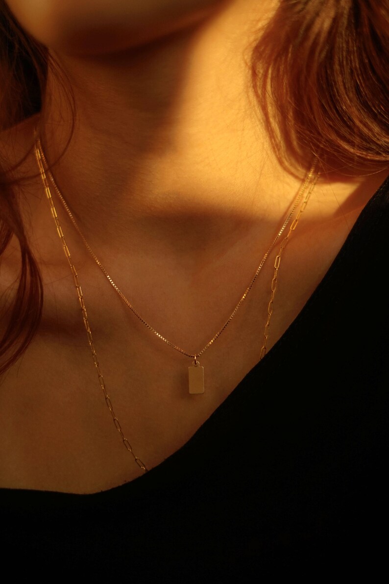 Gold Filled Rectangle Tag Necklace Rectangle Charm Necklace | Etsy