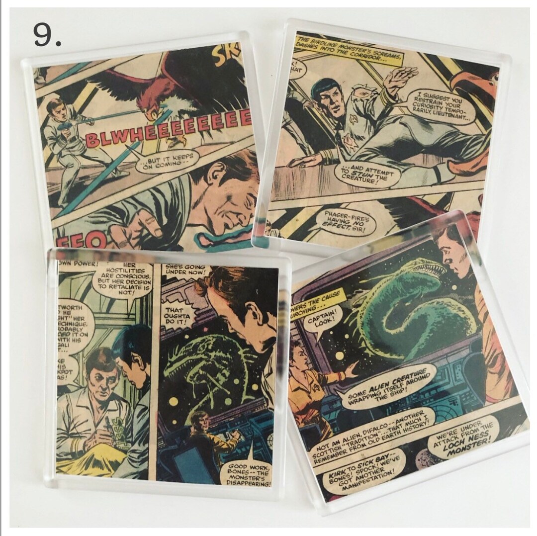 Set of 4 Vintage Comic Book Coasters, Coasters, Comic Book, Star Trek ...