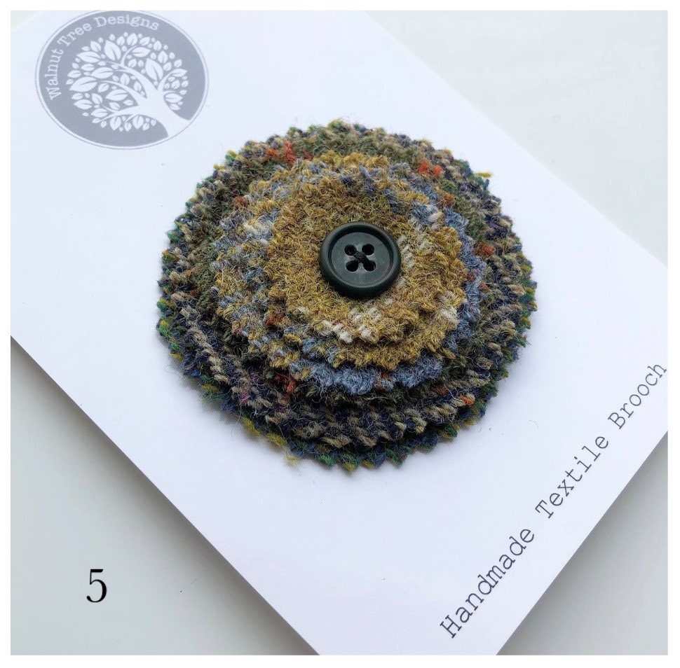 Harris Tweed Layered Brooch, Tweed, Vintage Button. - Etsy UK