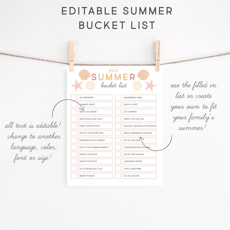 Editable Summer Bucket List Printable Summer Activities List - Etsy Canada