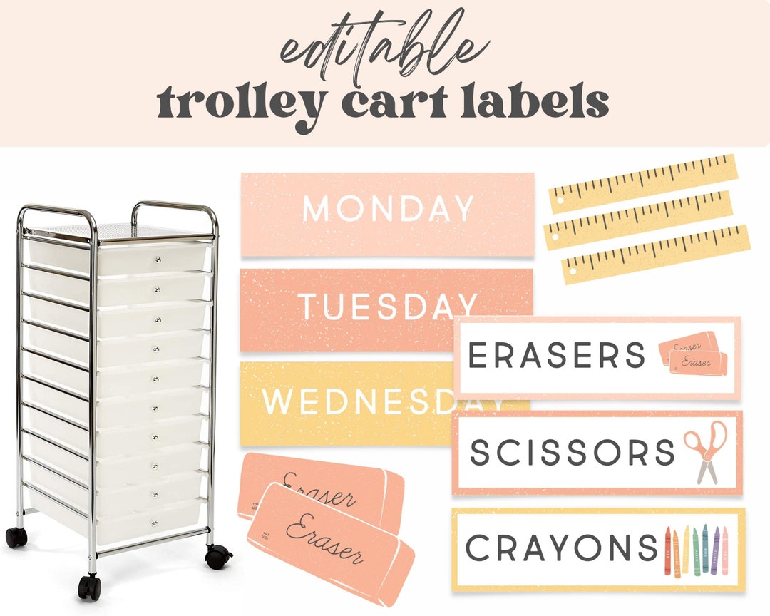 Teacher Rolling Trolley Cart Labels, Drawer Toolbox, Elementary ...
