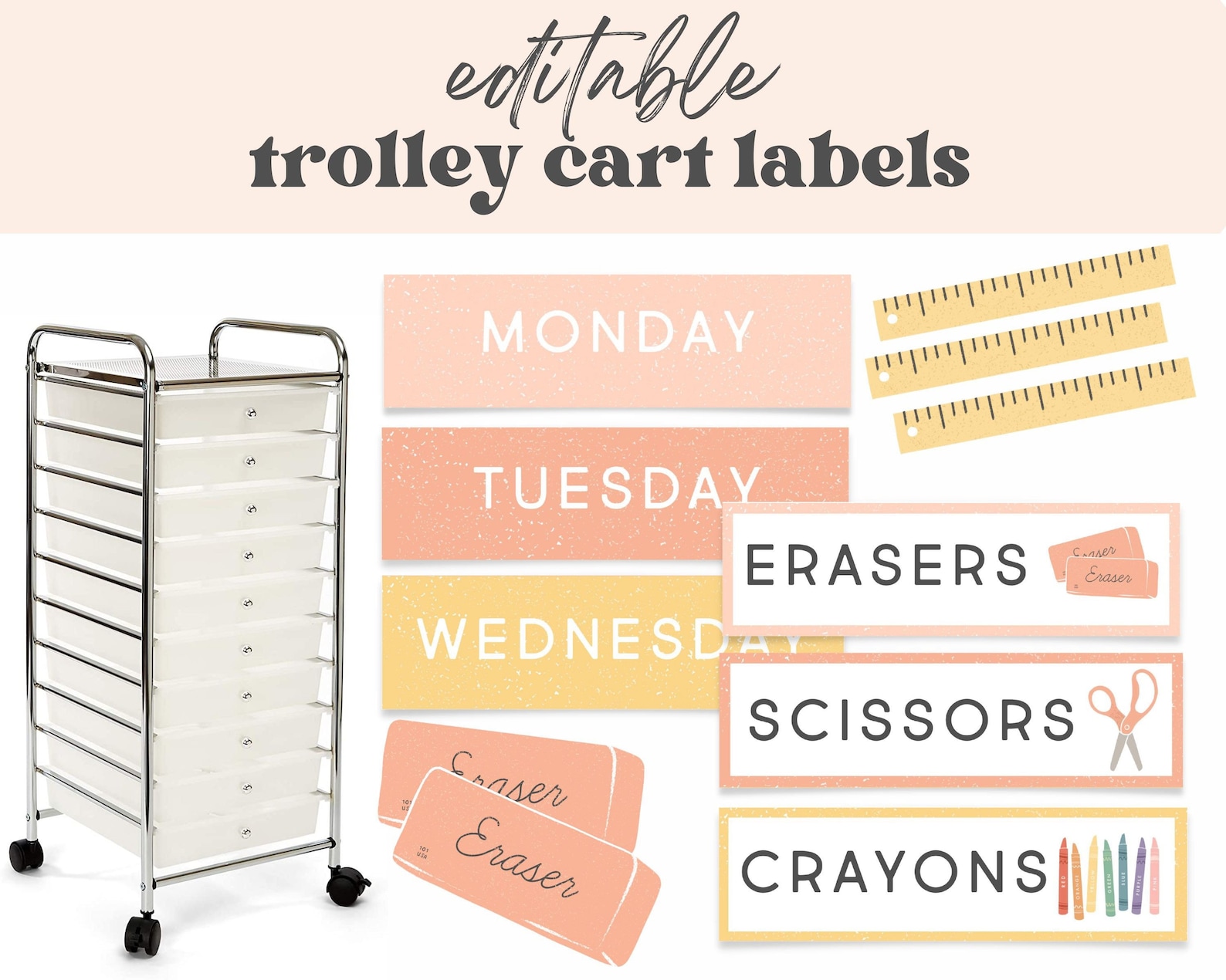 Teacher Rolling Trolley Cart Labels Drawer Toolbox - Etsy