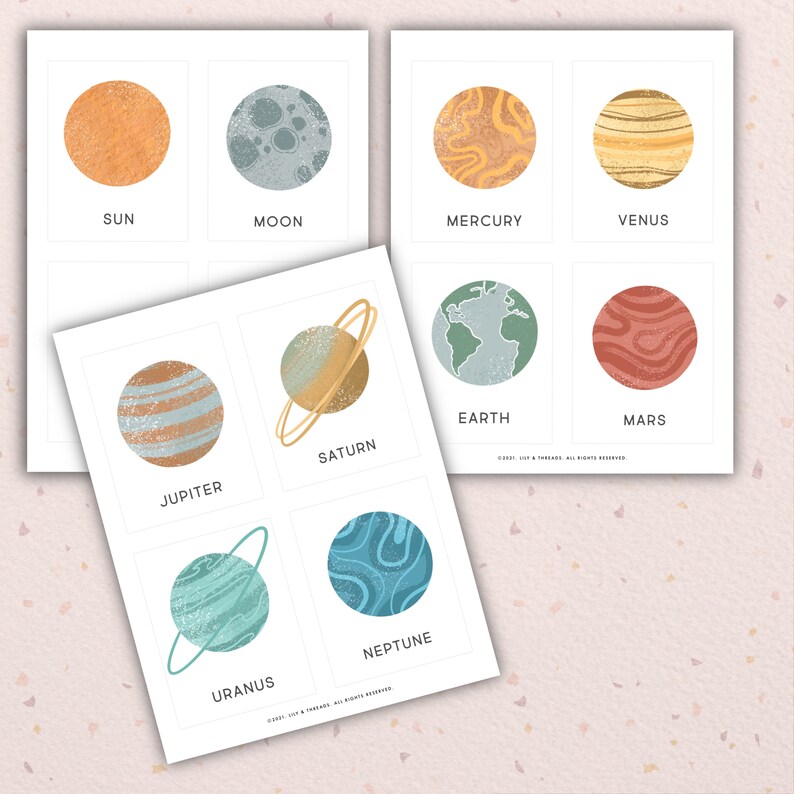 Solar System Planet Space Flash Cards Montessori Early | Etsy