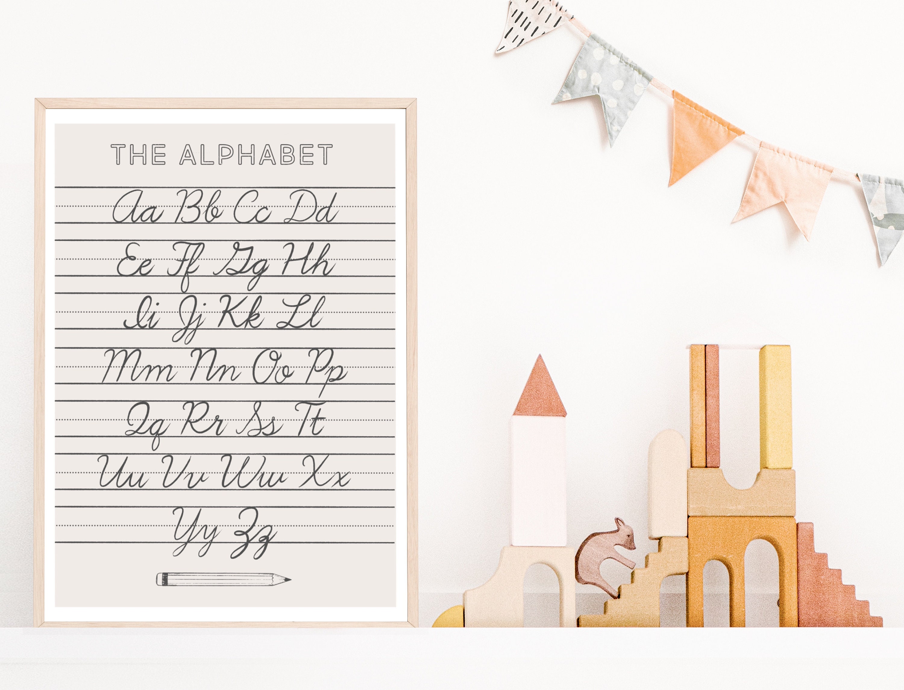 Cursive Alphabet ABC Neutral Poster Print Calming Corner - Etsy