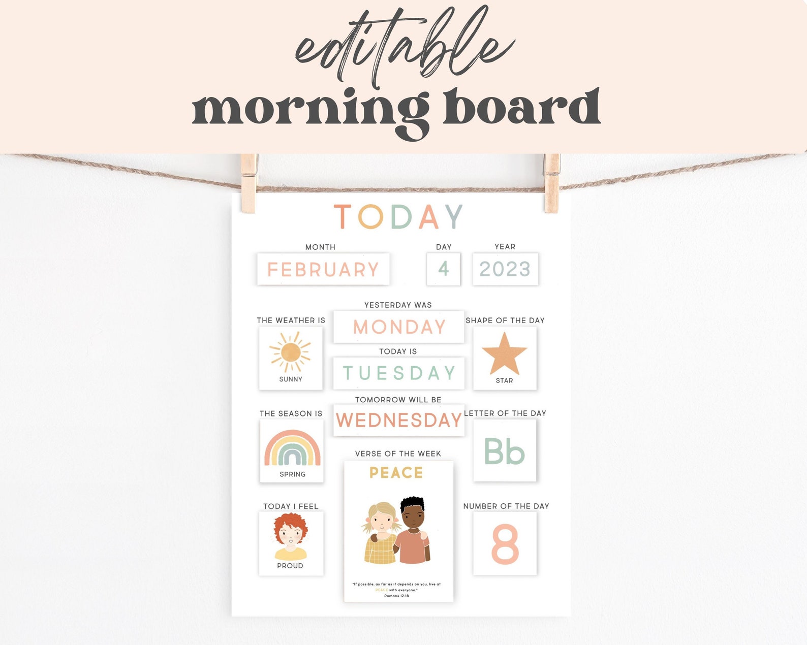 Morning Board Cards And Chart Editable Circle Time Board Etsy