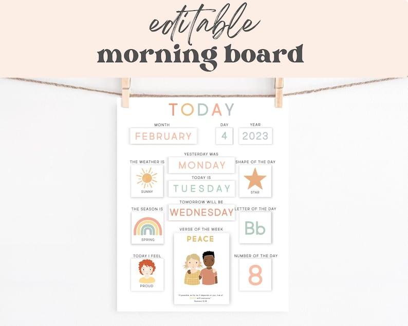 Morning Board Cards & Chart Editable Circle Time Board - Etsy