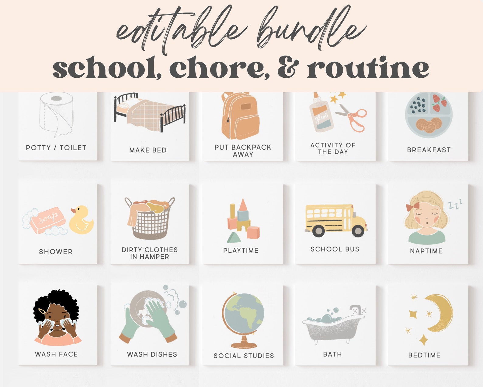 School Chore & Routine Cards Chart BUNDLE Editable Visual - Etsy