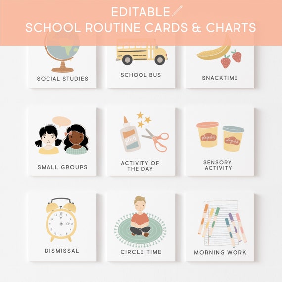 Editable School Routine Cards Chart Toddler Daily Rhythm - Etsy