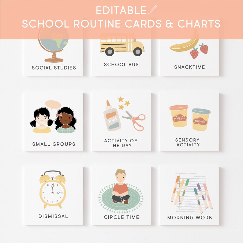 Editable School Routine Cards Chart Toddler Daily Rhythm - Etsy