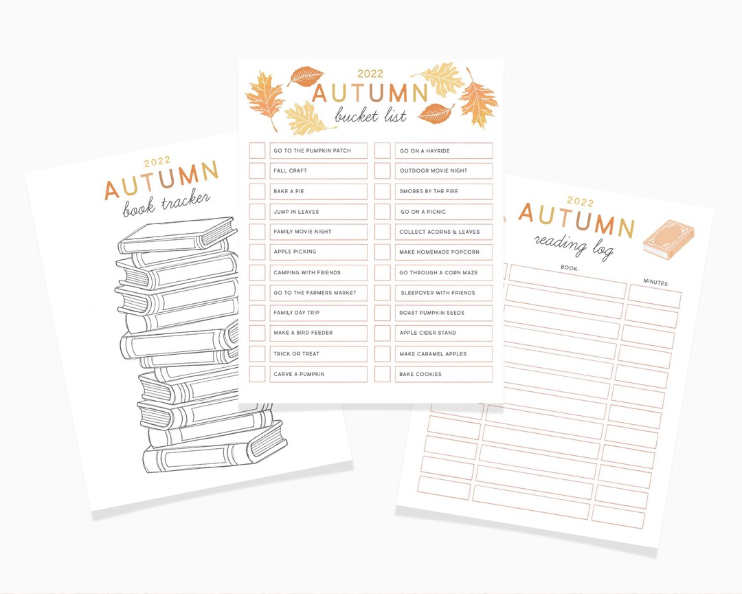 Editable Fall Bucket List, Reading Log & Book Tracker for Kids (digital ...