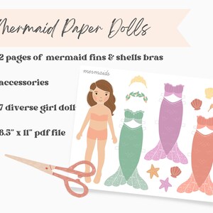 Mermaid Paper Dolls Printable Activity Craft Mermaid Birthday Part Gift ...