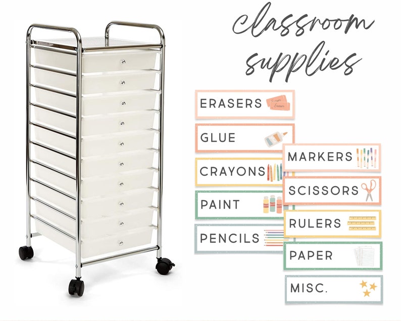 Teacher Rolling Trolley Cart Labels Drawer Toolbox - Etsy