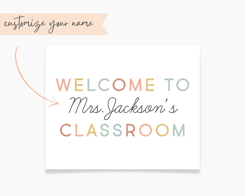 Editable Teacher Welcome Sign, Pastel Rainbow Classroom Decor (digital ...