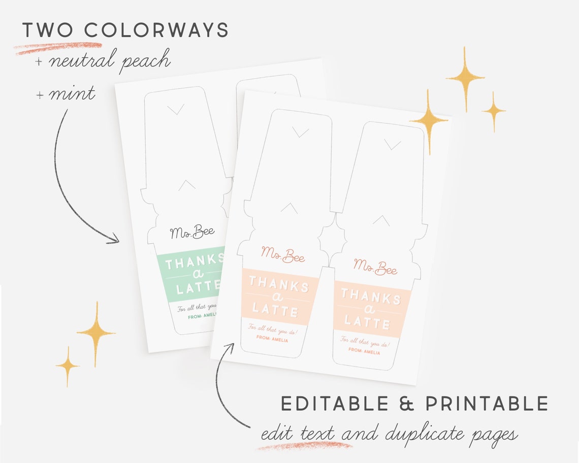 Editable Teacher Appreciation Thank You Coffee Gift Card | Etsy