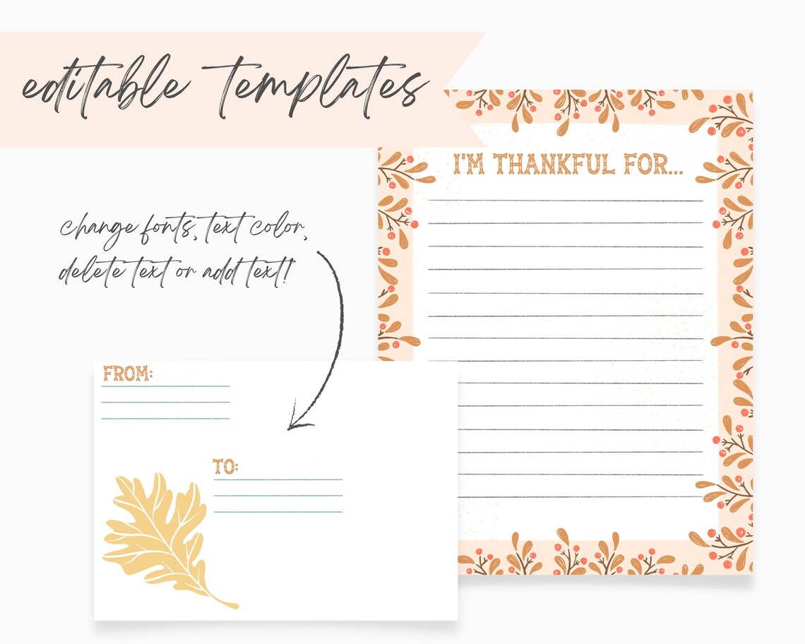 Thanksgiving Letter Template & Envelope Im Thankful for - Etsy